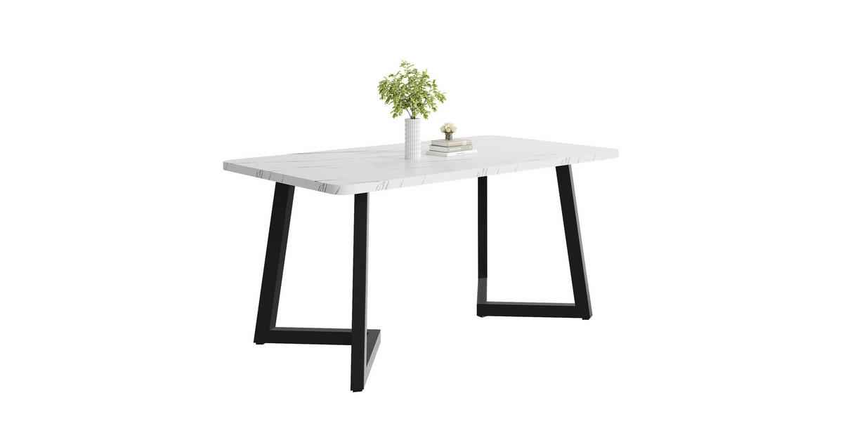 Luhomfu ESSTISCH mit Marmoroptik-MDF-Platte und schwarzen Eisenbeinen ...