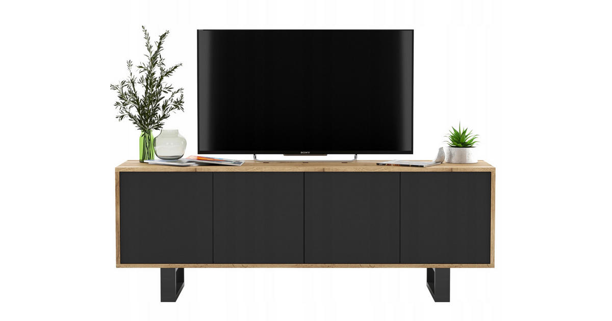 Meble Lindner TV-LOWBOARD Apollo2 Wotan Eiche / Schwarz matt 150 cm mit ...