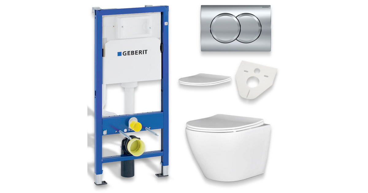bad land WAND-WC-SET Desna Weiß, 4-teilig, Betätigungsplatte Chrom, 69 ...