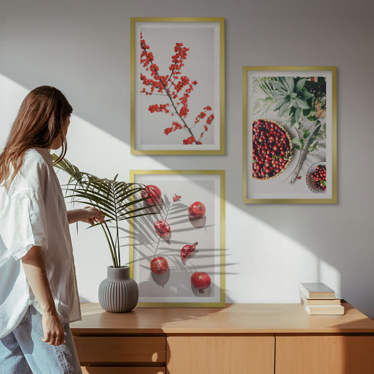 TULUP BILDER SET 3er Set - 40x60 cm Goldrahmen - Minimalismus der roten ...