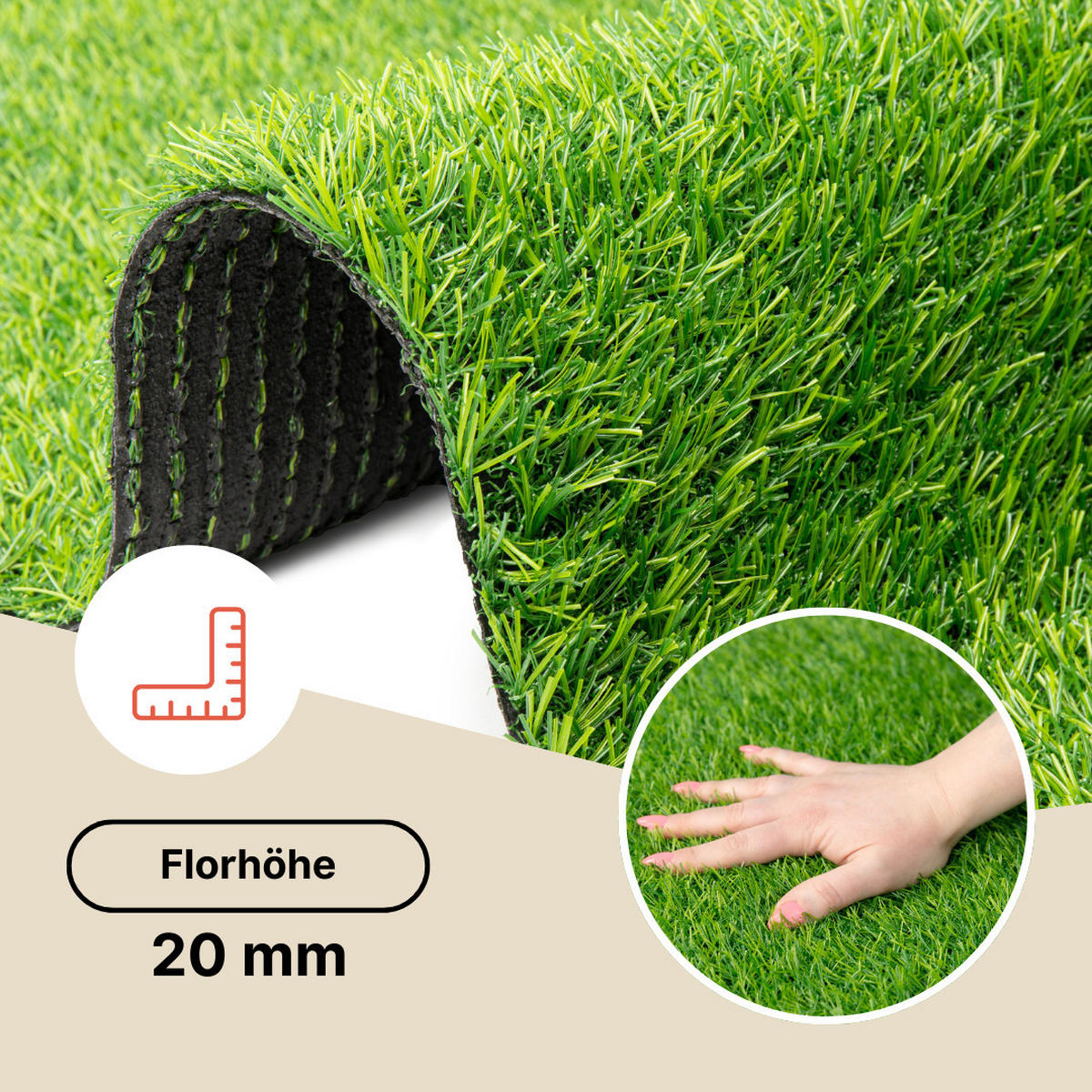 Tapiso KUNSTRASEN Natural 20 mm – UV-beständig & wetterfest, ideal für ...