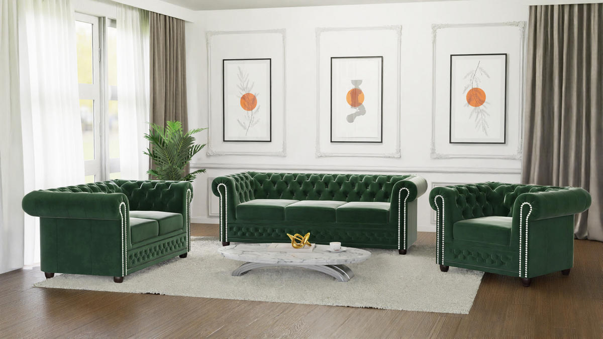 S Style Mobel CHESTERFIELD SOFA 2 sitzer mit Schlaffunktion Nyx Flasche grun Samt jetzt nur online XXXLutz