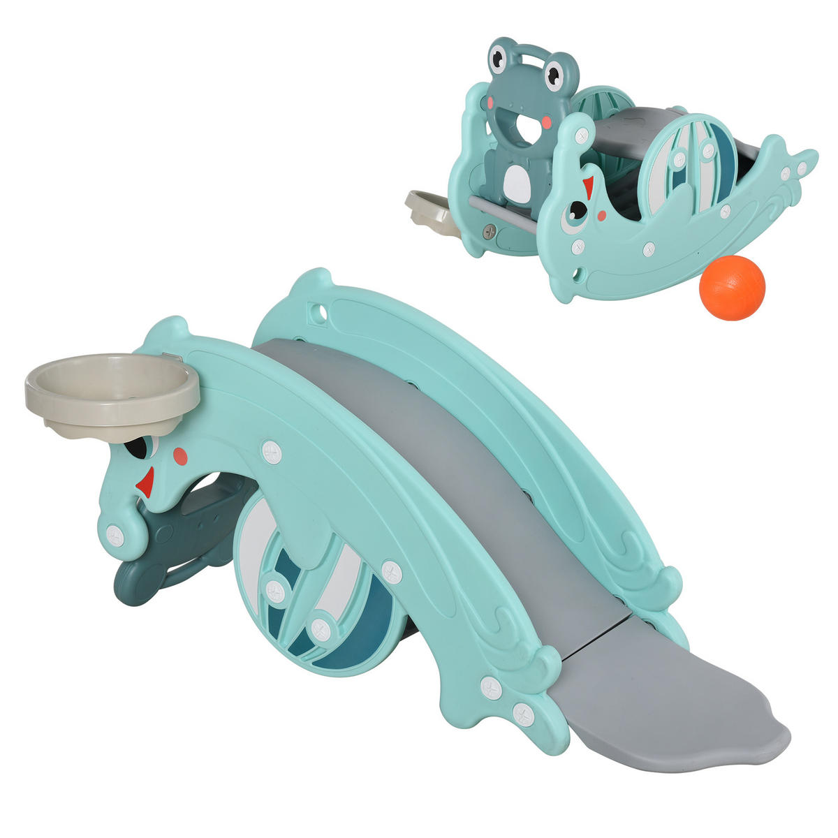 ComfortXL SCHAUKELPFERD DE-18223 3-in-1 mit Rutsche & Basketballkorb ...