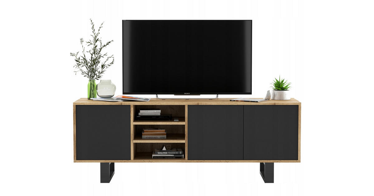 Meble Lindner TV-LOWBOARD Apollo Wotan Eiche / Schwarz matt 150 cm mit ...