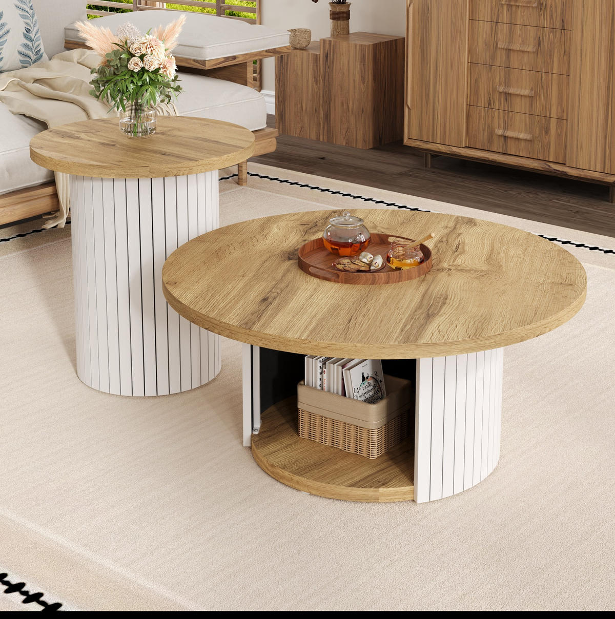Modfu COUCHTISCH-SET 75/75/50 cm und 45/45/35 cm mit Stauraum ...