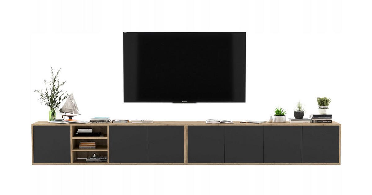 Meble Lindner TV-LOWBOARD 2er-Set Apollo Wotan Eiche / Schwarz matt 300 ...