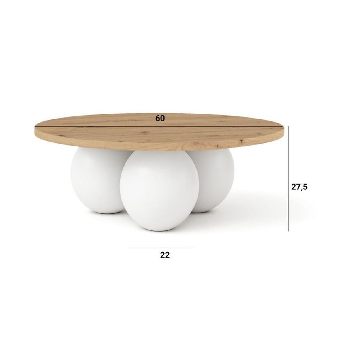 Dekori_Interiors COUCHTISCH BELLY runder 60 cm im modernen Stil (Eiche ...