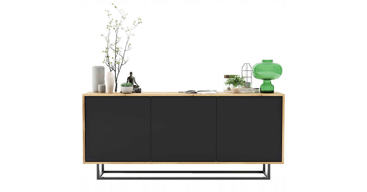Meble Lindner KOMMODE Apollo 3D Wotan Eiche / Schwarz matt 168 cm mit ...