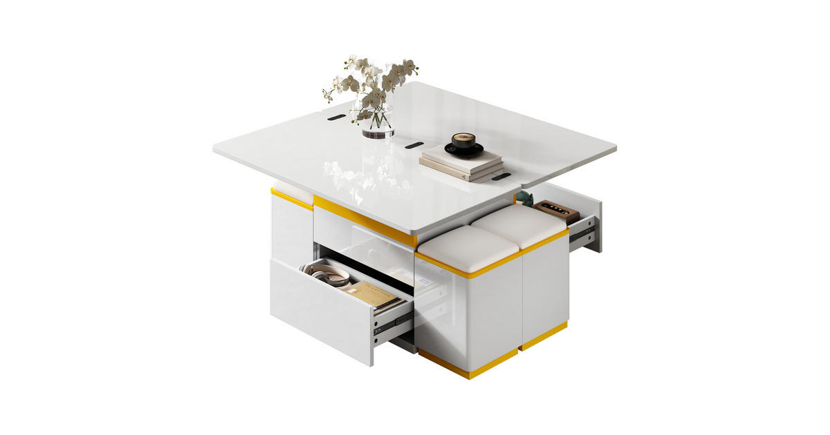 Redom COUCHTISCH 100/50/43 cm mit Klapp- und Hebefunktion, Stauraum und ...