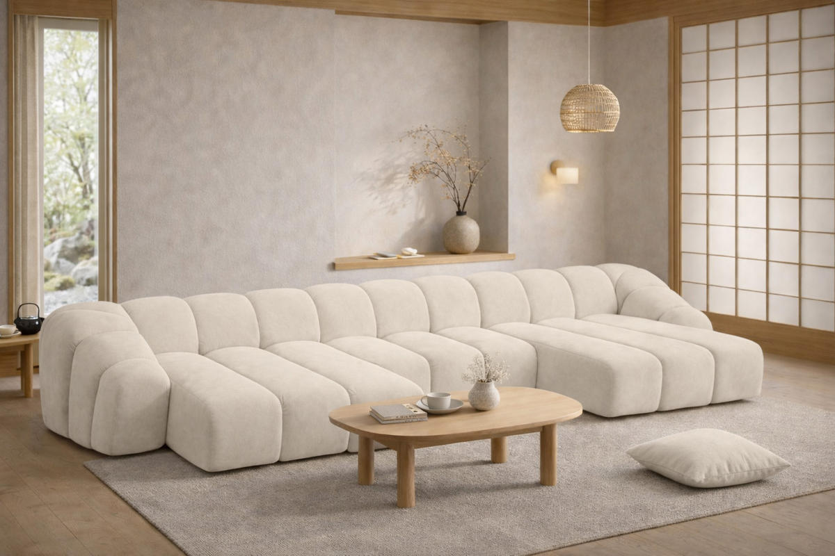 Kaiser Möbel ECKSOFA Modulare U-Form, Veloursstoff Bluvel, Creme ...