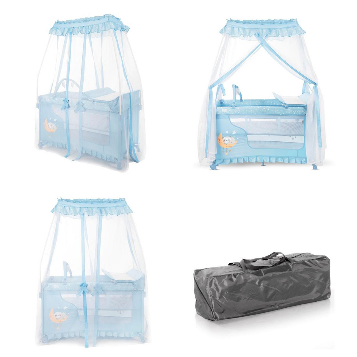 Lorelli REISEBETT Magic Sleep hellblau Sterne 2 Ebenen Baldachin Mobile ...