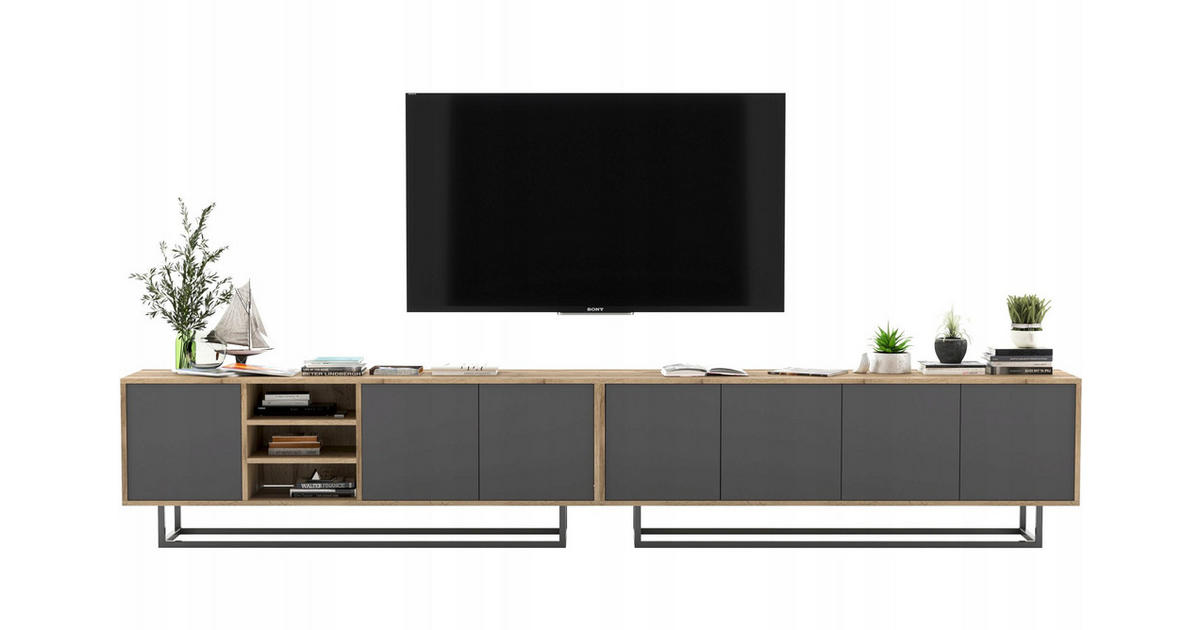 Meble Lindner TV-LOWBOARD 2er-Set Apollo Wotan Eiche / Graphit matt 300 ...