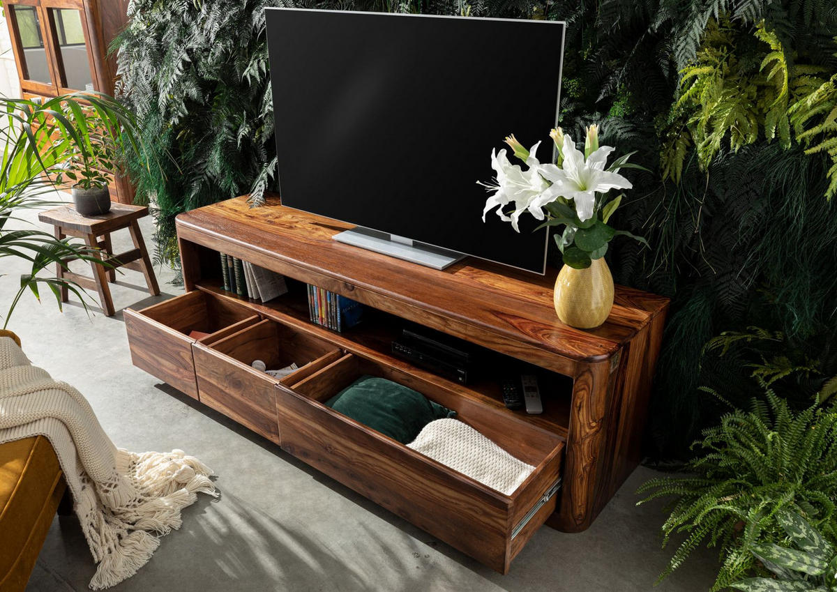 Massivmoebel24 TV-BOARD Sheesham 190x50x60 walnuss gewachst TORONTO ...