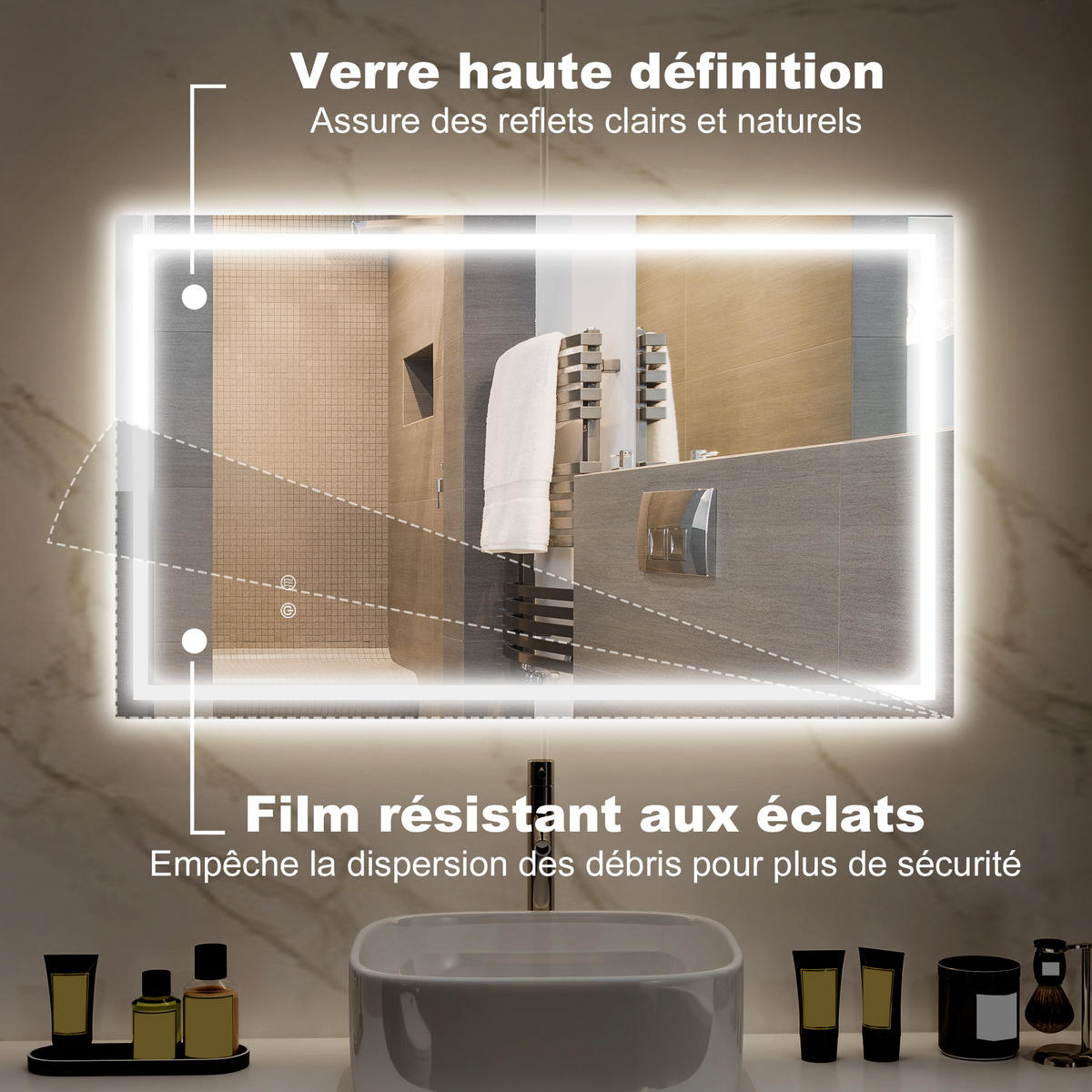 Vallsero BADEZIMMERSPIEGEL mit Wandbeleuchtung, Touch-Schalter, 3 ...