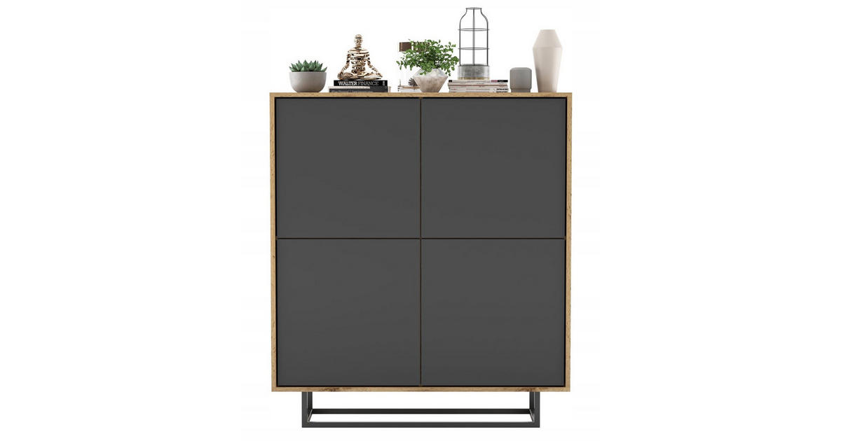 Meble Lindner KOMMODE Apollo 4D Wotan Eiche / Graphit matt 113 cm mit ...