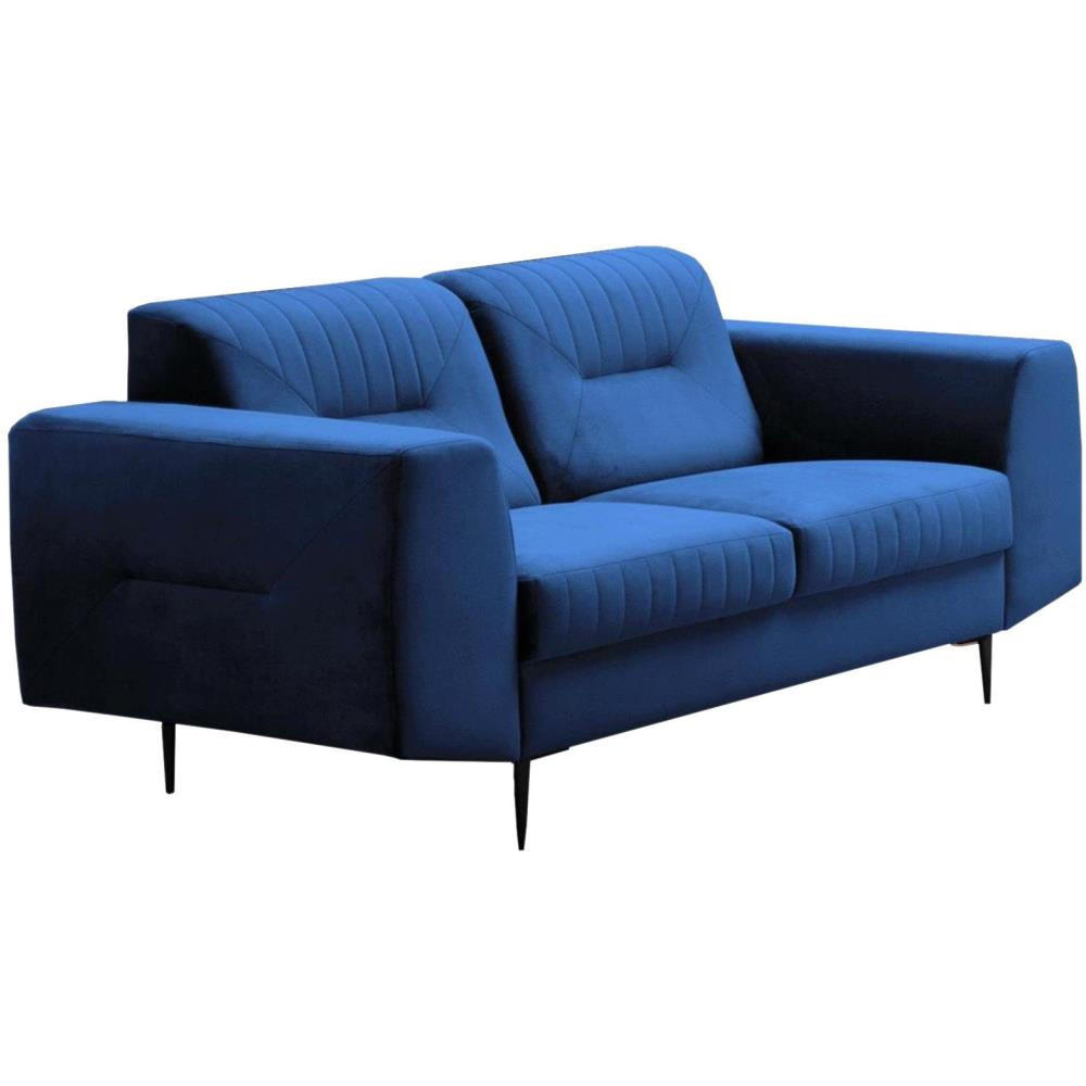 Beautysofa 2 SITZER SOFA Venezia dunkelblau mit schwarzen Beinen