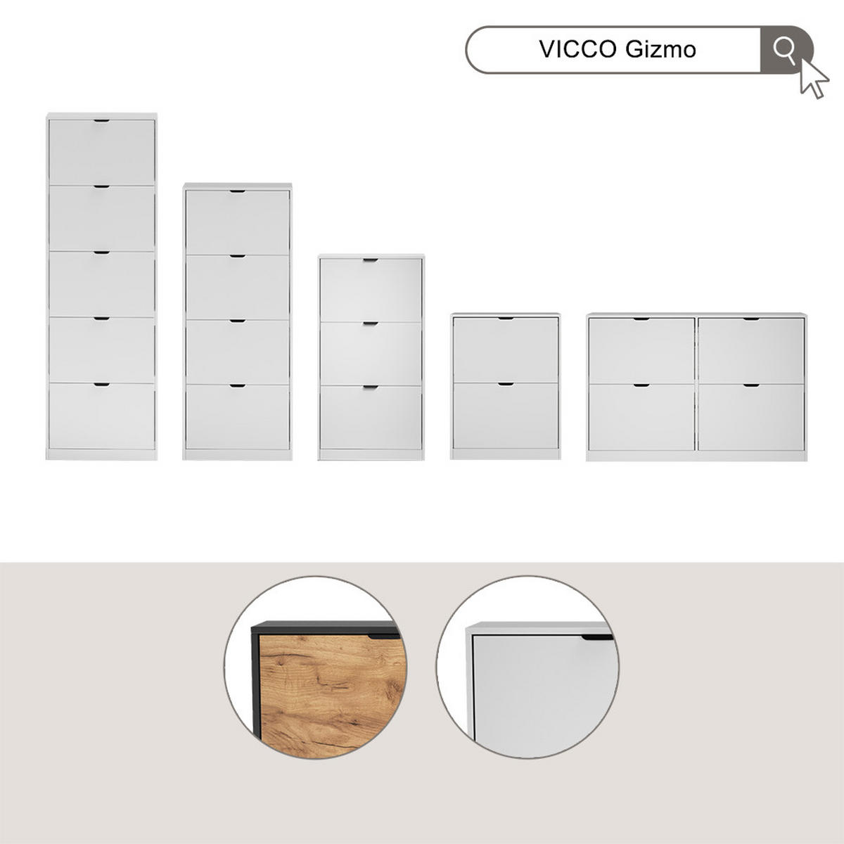 Vicco SCHUHKIPPER Gizmo, Goldkraft Eiche/Anthrazit, 59 x 77.6 cm mit 2 ...