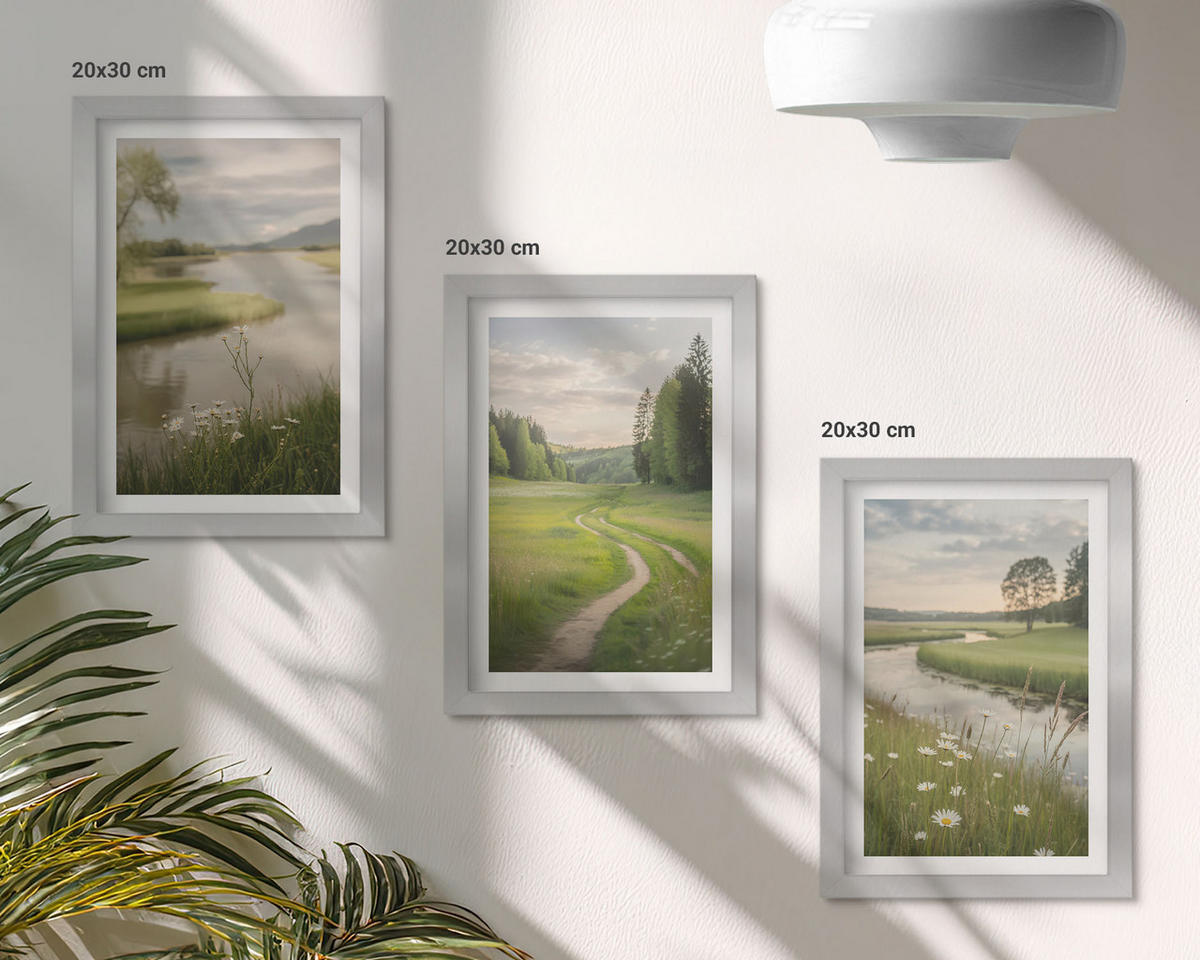TULUP BILDER SET 3er Set - 20x30 cm Silberner Rahmen - Sommerliche ...
