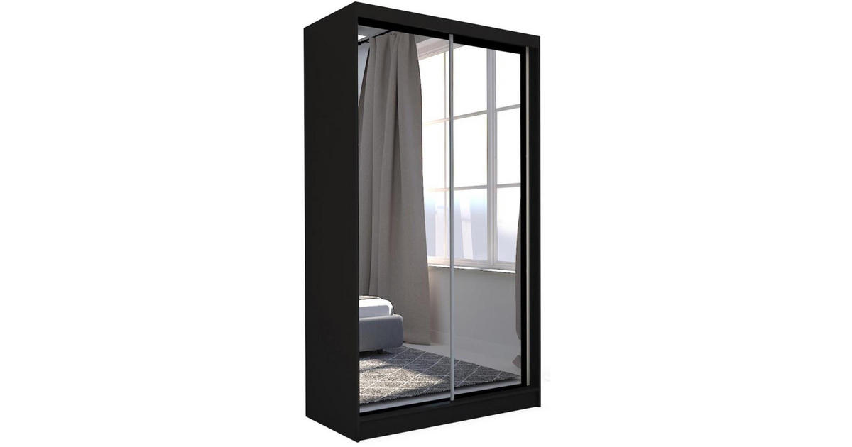 Beautysofa SCHWEBETÜRENSCHRANK Debra II 120/216/61 schwarz mit Spiegel ...