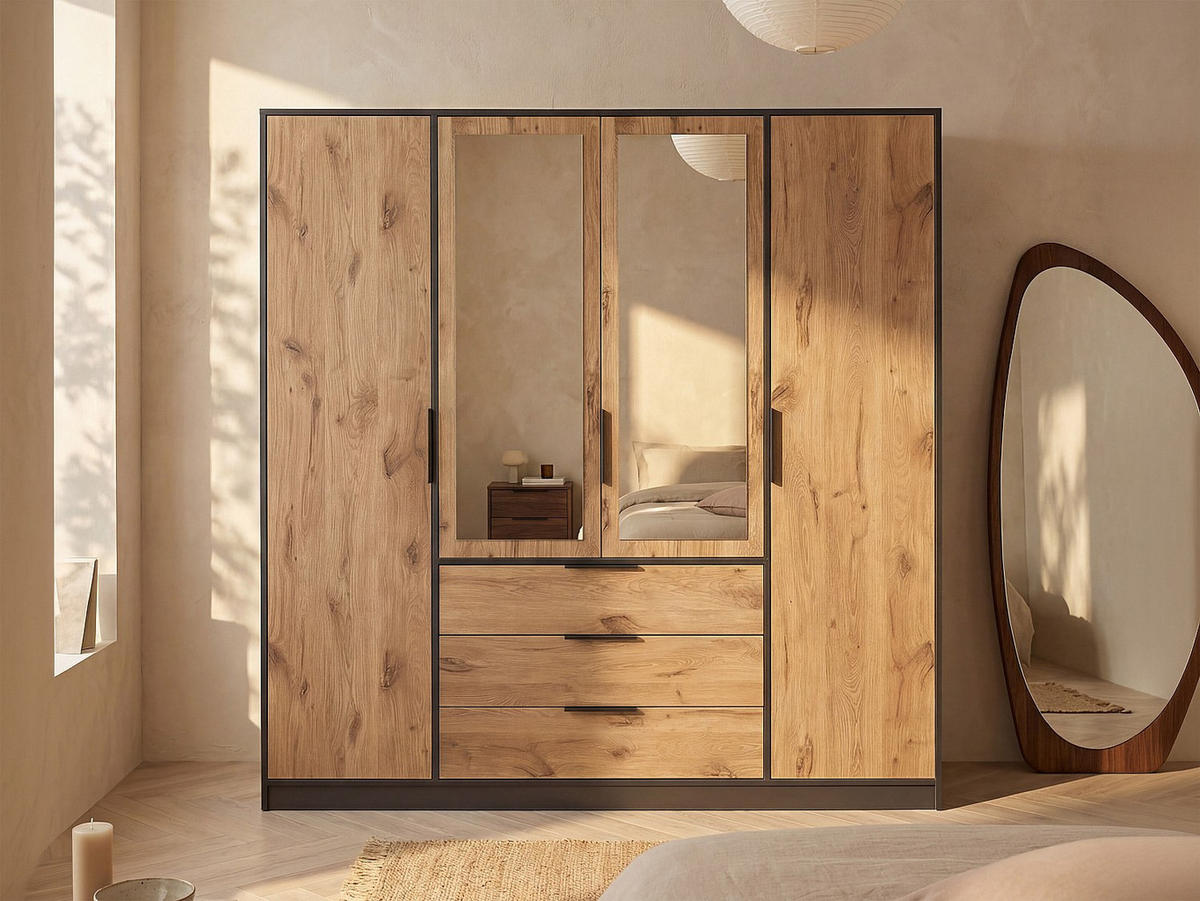 Vente-Unique KLEIDERSCHRANK - 196 cm x 58 cm - Holz, Platte - Schwarz ...