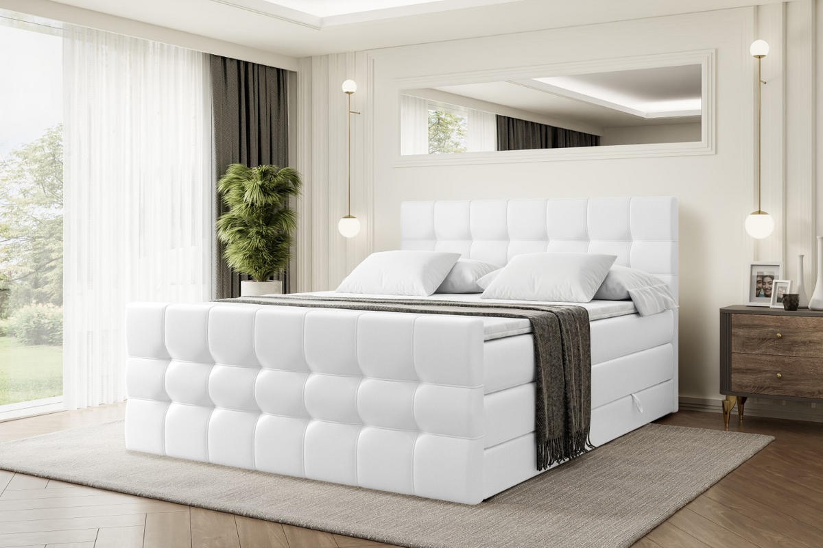 ALTDECOR BOXSPRINGBETT BERO-Z KING - 200 x 200 - H3/H4 - Weiß Hochglanz ...