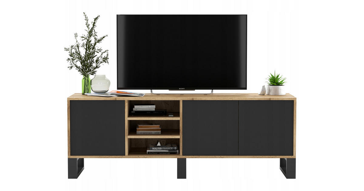 Meble Lindner TV-LOWBOARD Apollo Wotan Eiche / Schwarz matt 150 cm mit ...