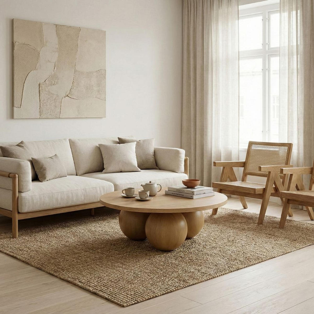 Dekori_Interiors COUCHTISCH BELLY runder 60 cm im modernen Stil (Eiche ...