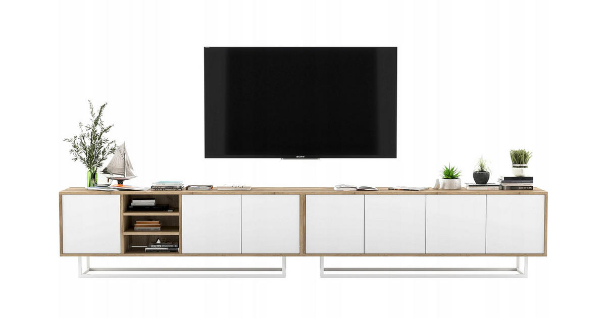 Meble Lindner TV-LOWBOARD 2er-Set Apollo Wotan Eiche / Weiß matt 300 cm ...