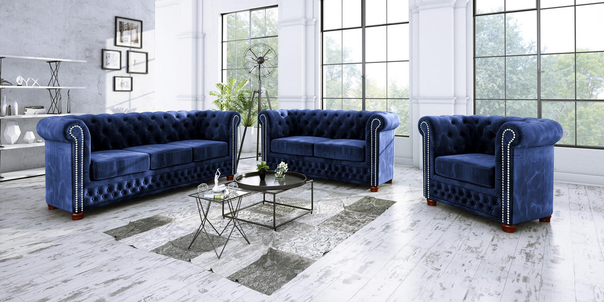 Blue chesterfield couch store