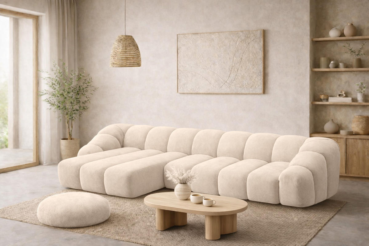 Kaiser Möbel ECKSOFA Modulare L-Form, Veloursstoff Bluvel, Creme, Links ...