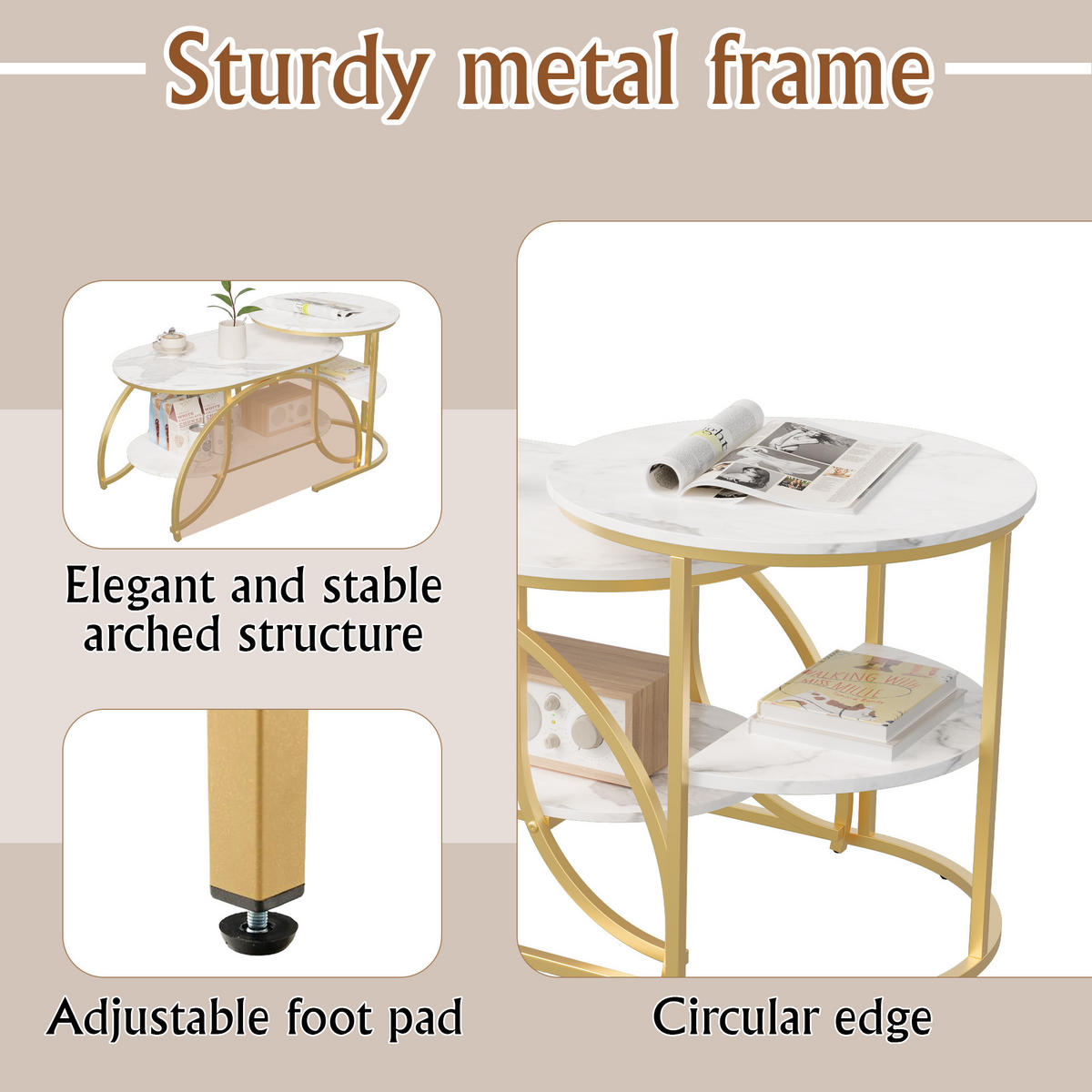 COUCHTISCH, 2ER SET, Beistelltisch Marmor Optik, Weiß Gold online ...