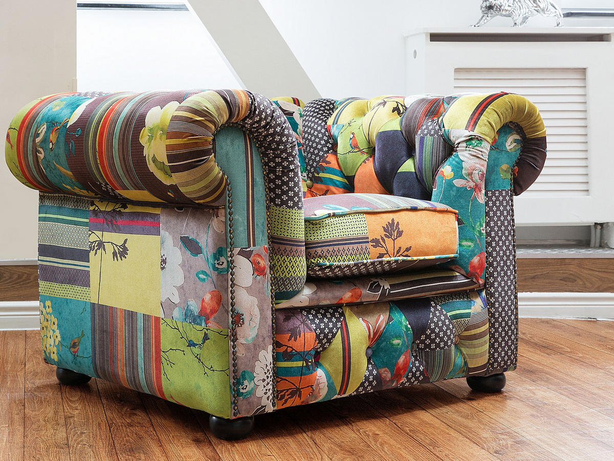 Beliani SESSEL Polsterbezug Patchwork grun gelb Chesterfield jetzt nur online XXXLutz