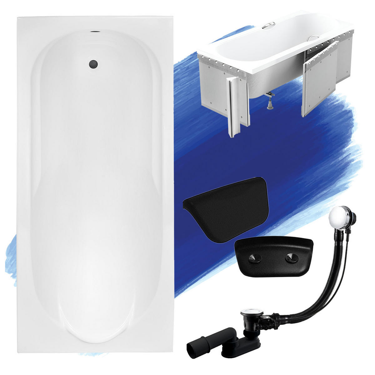 bad land BADEWANNE Rechteck BONA 140/70 + Styro + Kopfstütze Ablauf ...