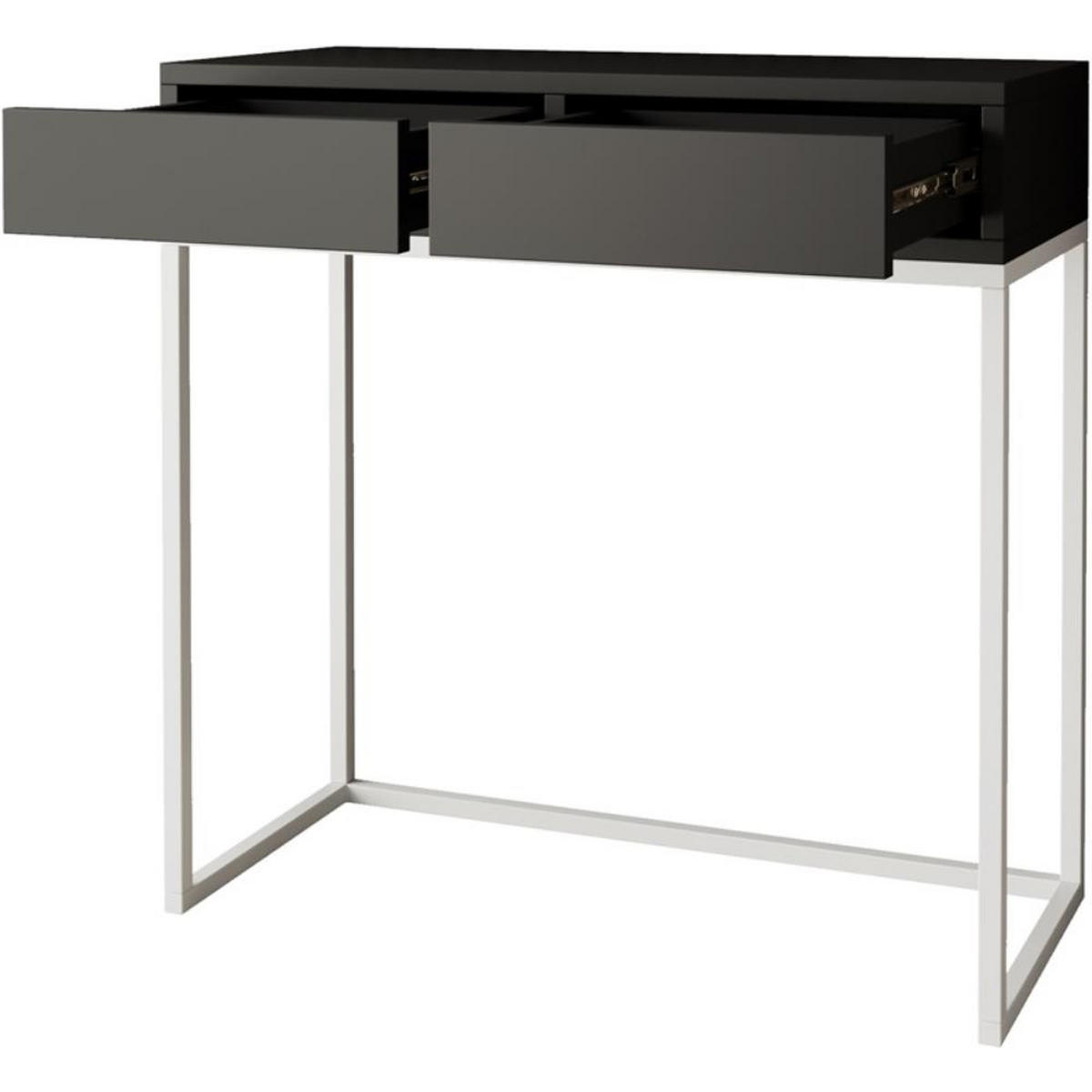 Beautysofa KONSOLENTISCH Lango 80/85/35 schwarz mit weißen Matellbeinen ...