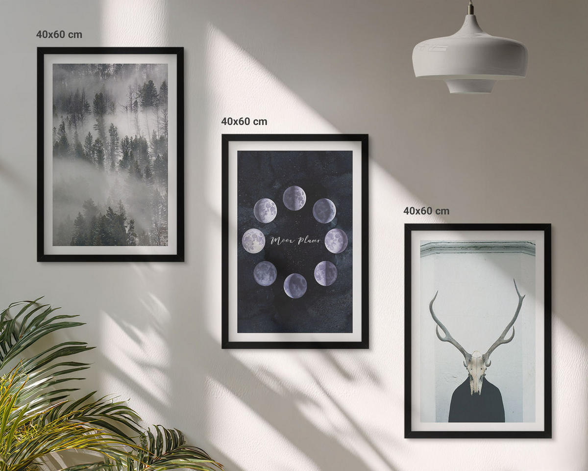 TULUP BILDER SET 3er Set - 40x60 cm Schwarzer Rahmen - Waldlandschaft ...