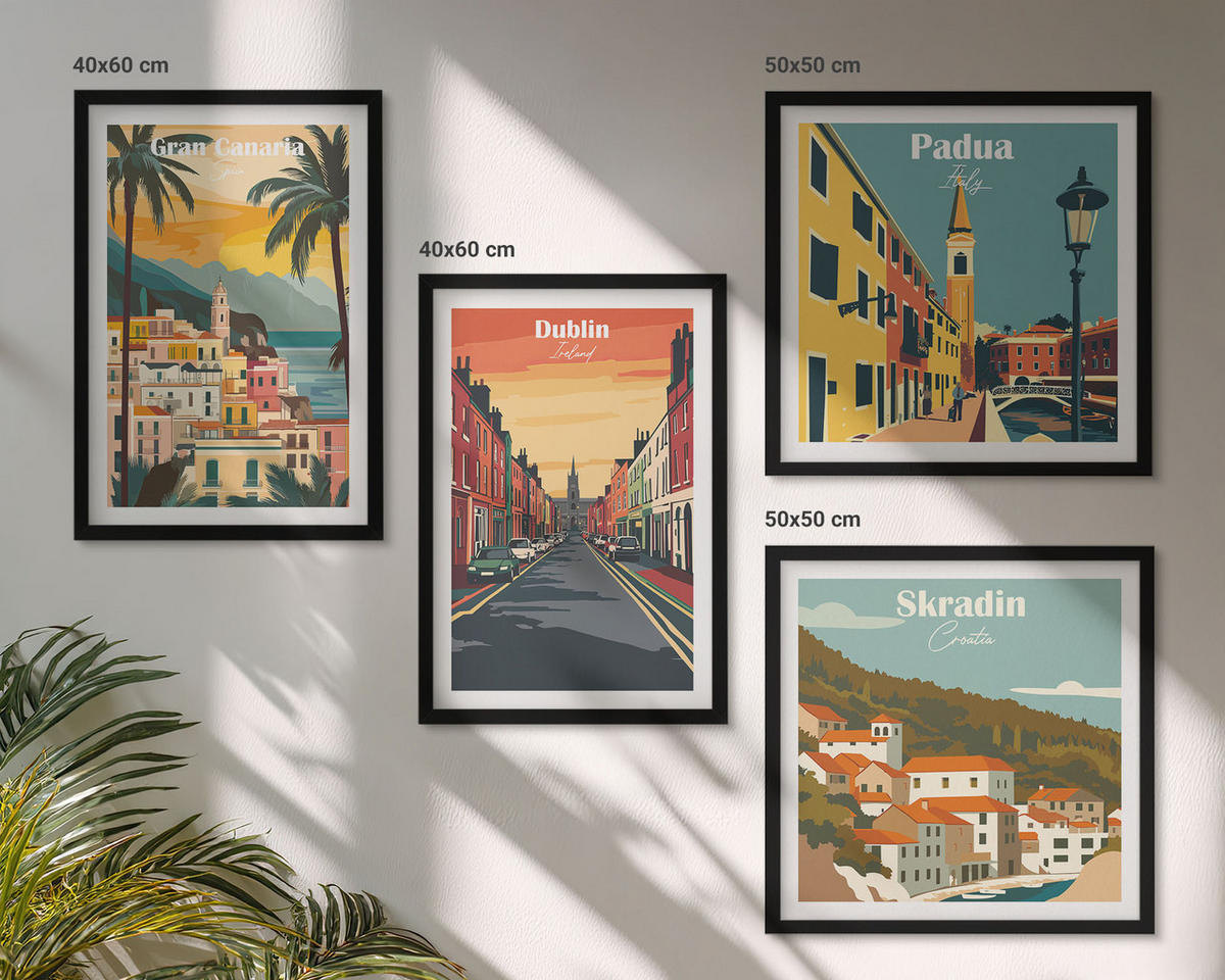 TULUP BILDER SET 4er Set - 50x50 cm & 40x60 cm Schwarzer Rahmen - Stadt ...