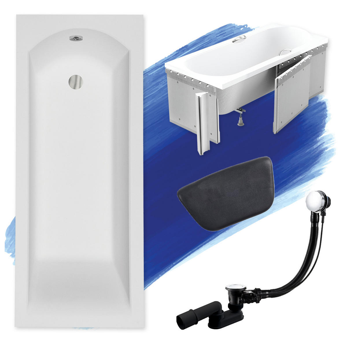 bad land BADEWANNE Rechteck SHEA 140/70 + Styro + Kopfstütze Ablauf ...
