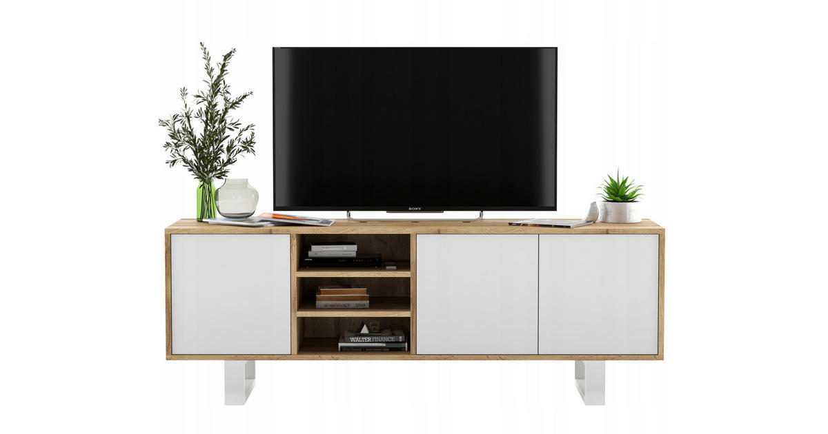 Meble Lindner TV-LOWBOARD Apollo Wotan Eiche / Weiß matt 150 cm mit ...