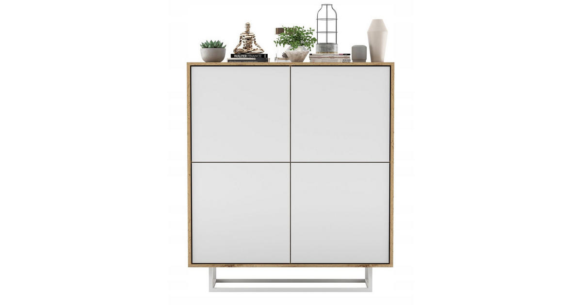Meble Lindner KOMMODE Apollo 4D Wotan Eiche / Weiß matt 113 cm mit ...