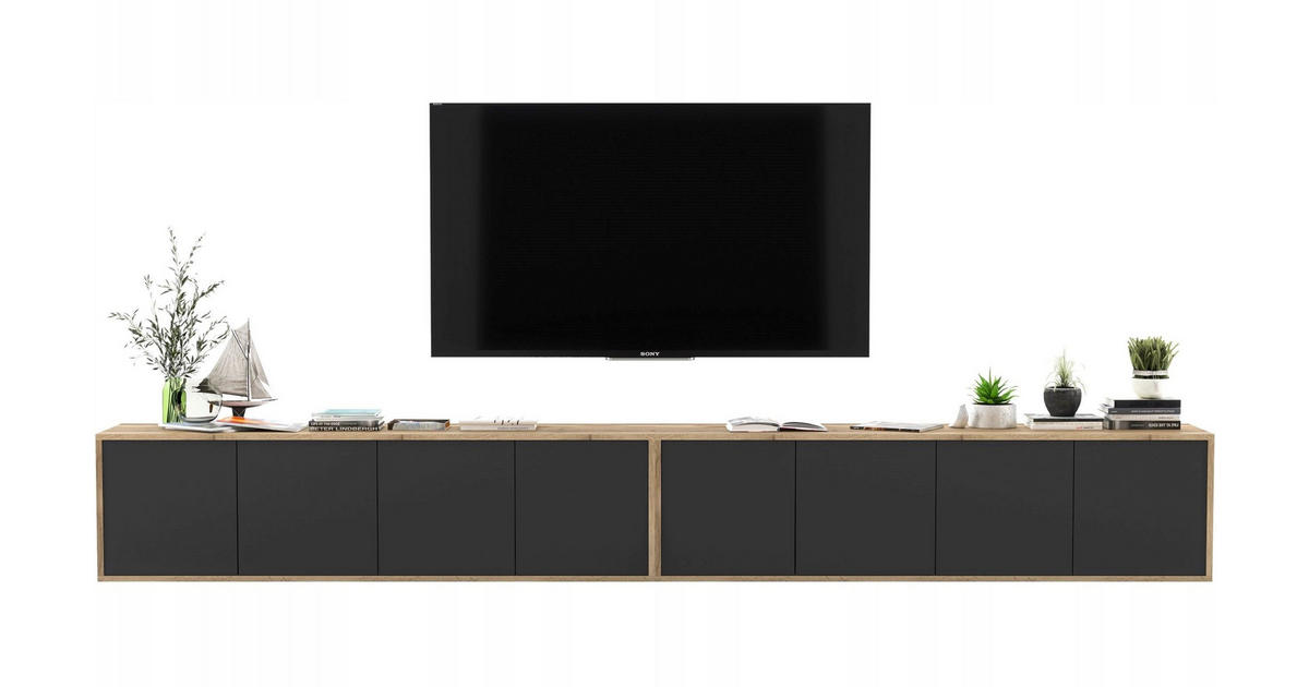 Meble Lindner TV-LOWBOARD 2er-Set Apollo2 Wotan Eiche / Schwarz matt ...