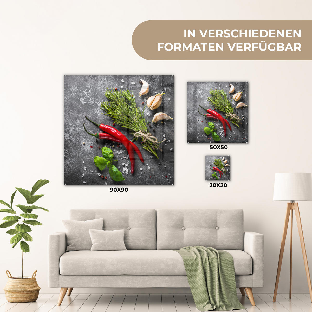 MuchoWow ACRYLGLASBILD Pfeffer - Kräuter - Gewürze - Beton 90x90 cm ...