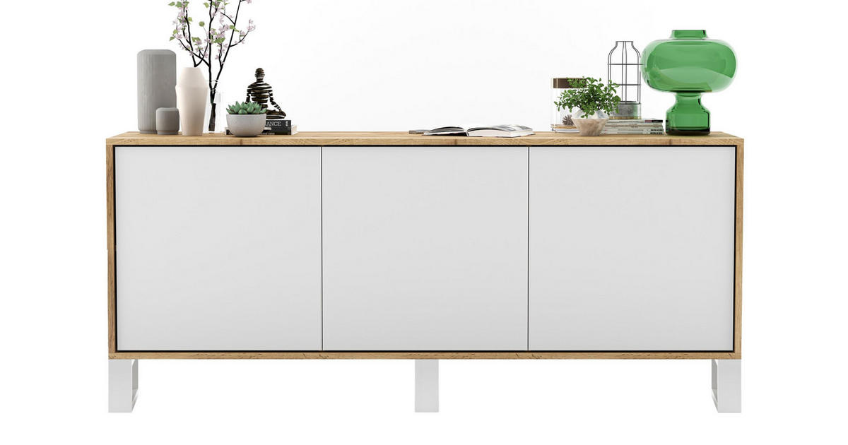 Meble Lindner KOMMODE Apollo 3D Wotan Eiche / Weiß matt 168 cm mit ...