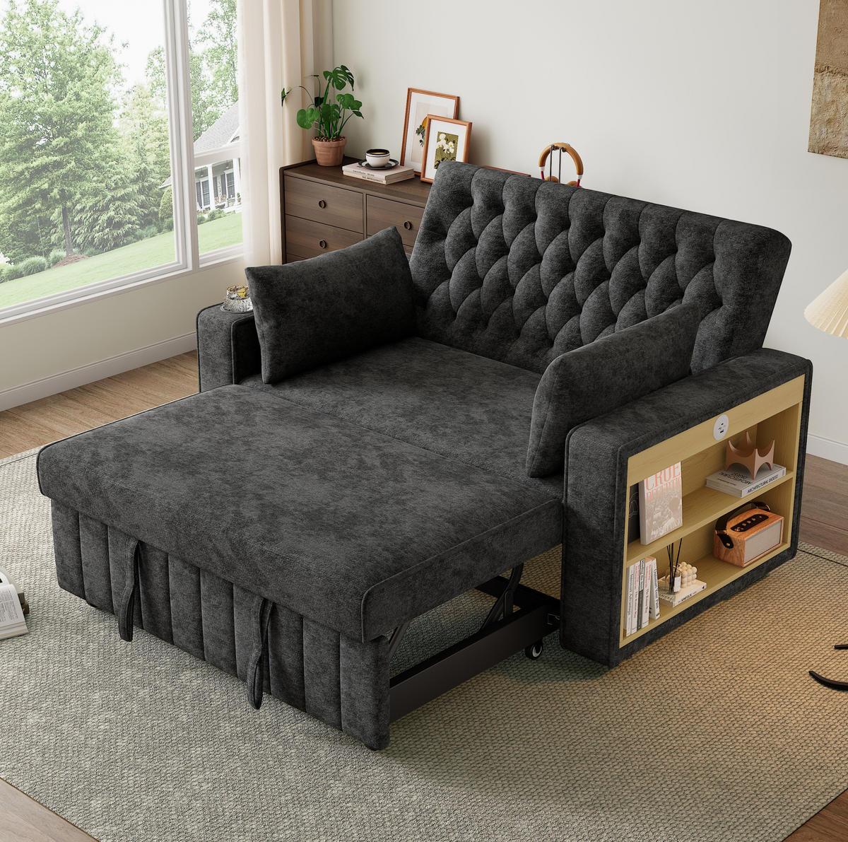Modfu SCHLAFSOFA aus Chenille 140x137x84 cm Grau mit Schlaffunktion ...