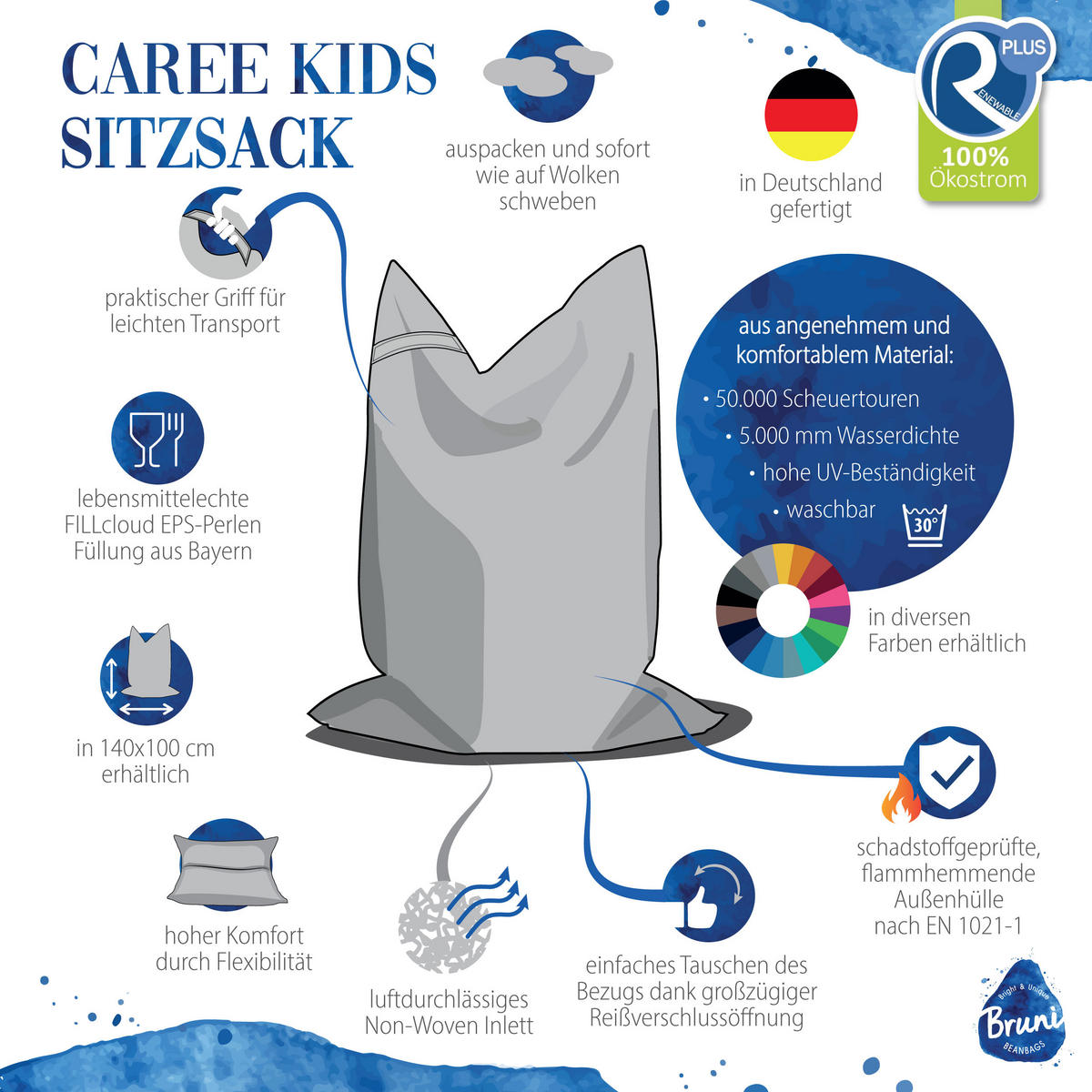 Bruni KINDER-SITZSACK Caree Kids gelb für Indoor und Outdoor jetzt nur ...