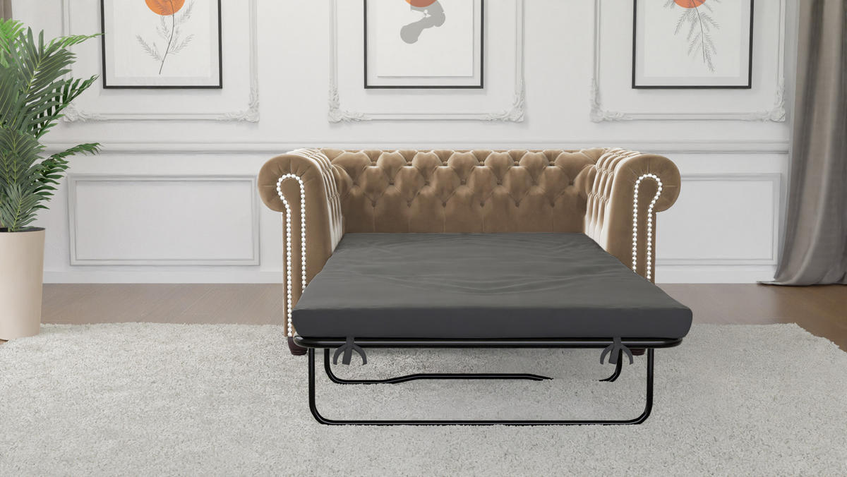 S Style Mobel CHESTERFIELD SOFA 2 sitzer mit Schlaffunktion Nyx Beige Samt jetzt nur online XXXLutz