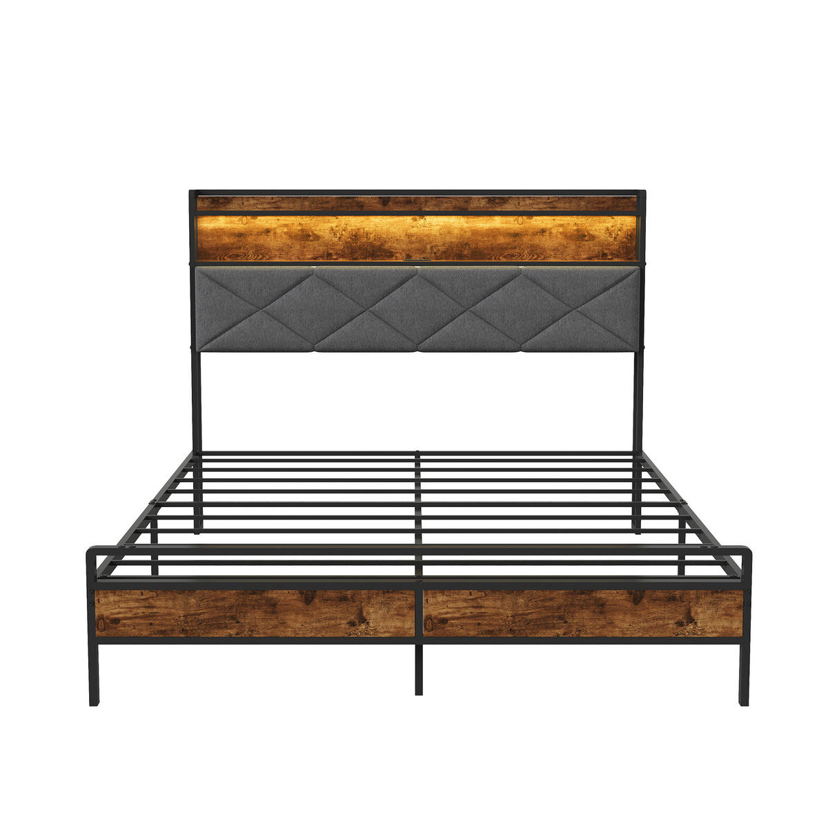 SHOPENTRA BETTGESTELL 140/200 cm Grau mit Stauraumkopfteil und USB ...