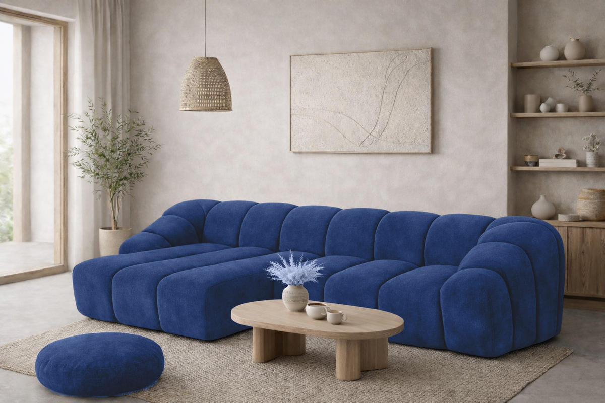Kaiser Möbel ECKSOFA Modulare L-Form, Veloursstoff Bluvel, Tintenblau ...