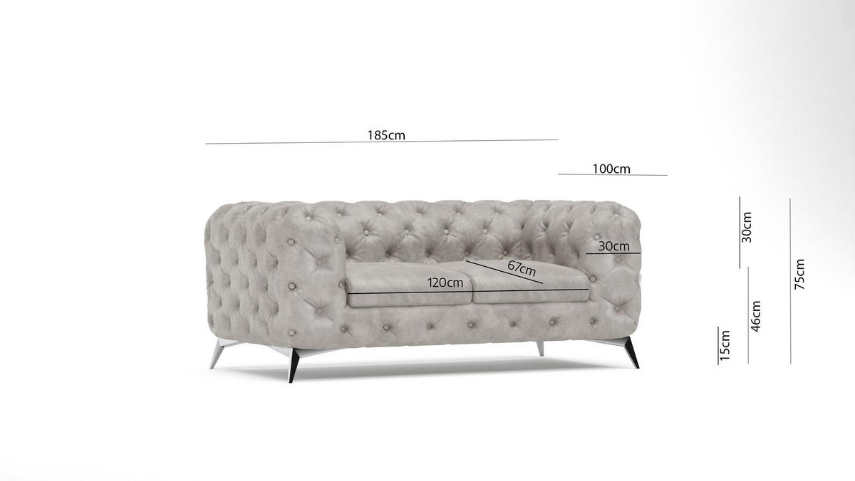 S Style Mobel CHESTERFIELD SOFA 2 Sitzer Quantum Grau Samt