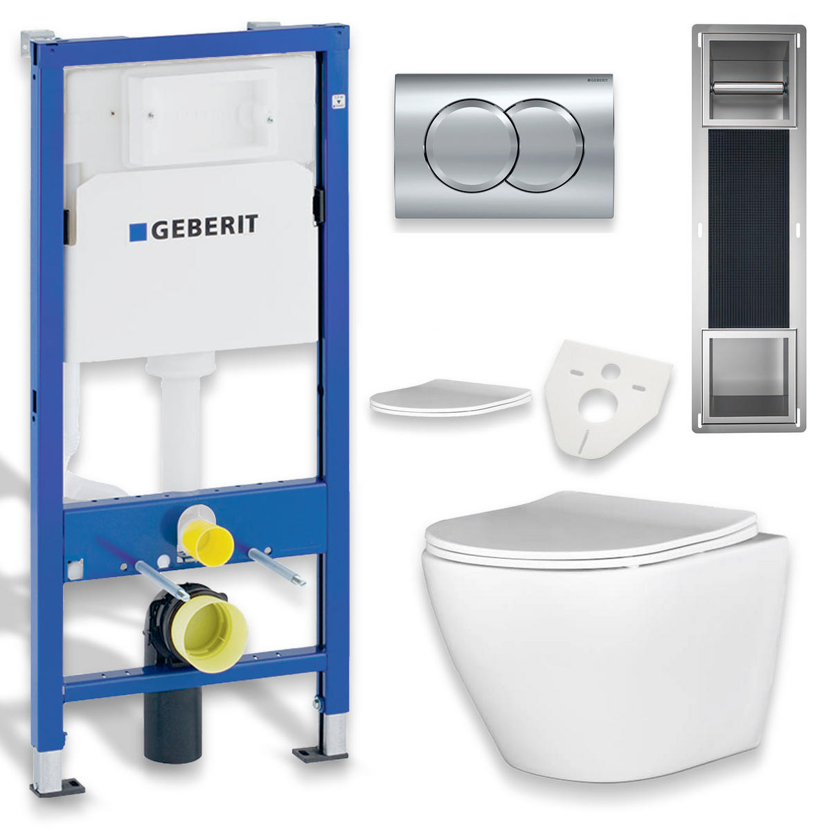 bad land WAND-WC-SET Rolo Weiß, 6-teilig, Betätigungsplatte Chrom, 53 ...