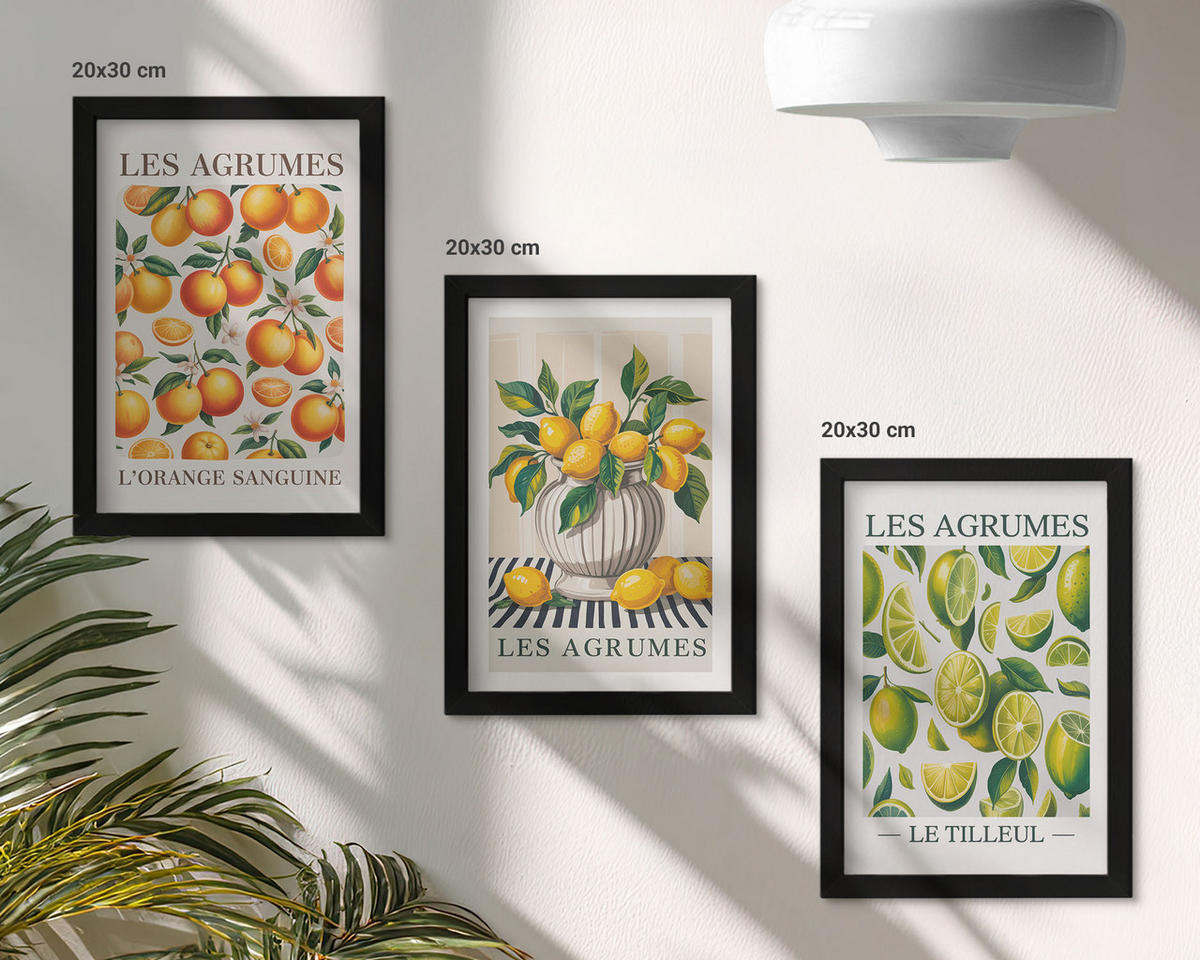 TULUP BILDER SET 3er Set - 20x30 cm Schwarzer Rahmen - Zitrusfrüchte in ...